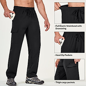 BALEAF Men's Hiking Pants Waterproof Lightweight Quick Dry Cargo Travel Elastic Waist Strentch Straight Leg UPF 50+ for Work Athletic Black Size M
