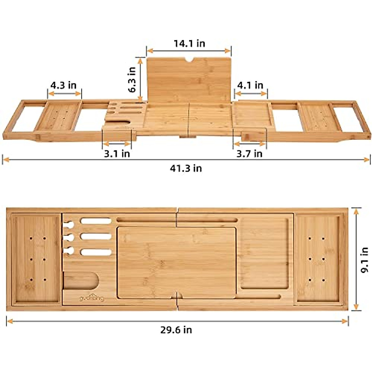 Bathtub Tray, Expendable Bath Caddy Tray for Tub, Bamboo Wooden Book Stand and Wine Holder