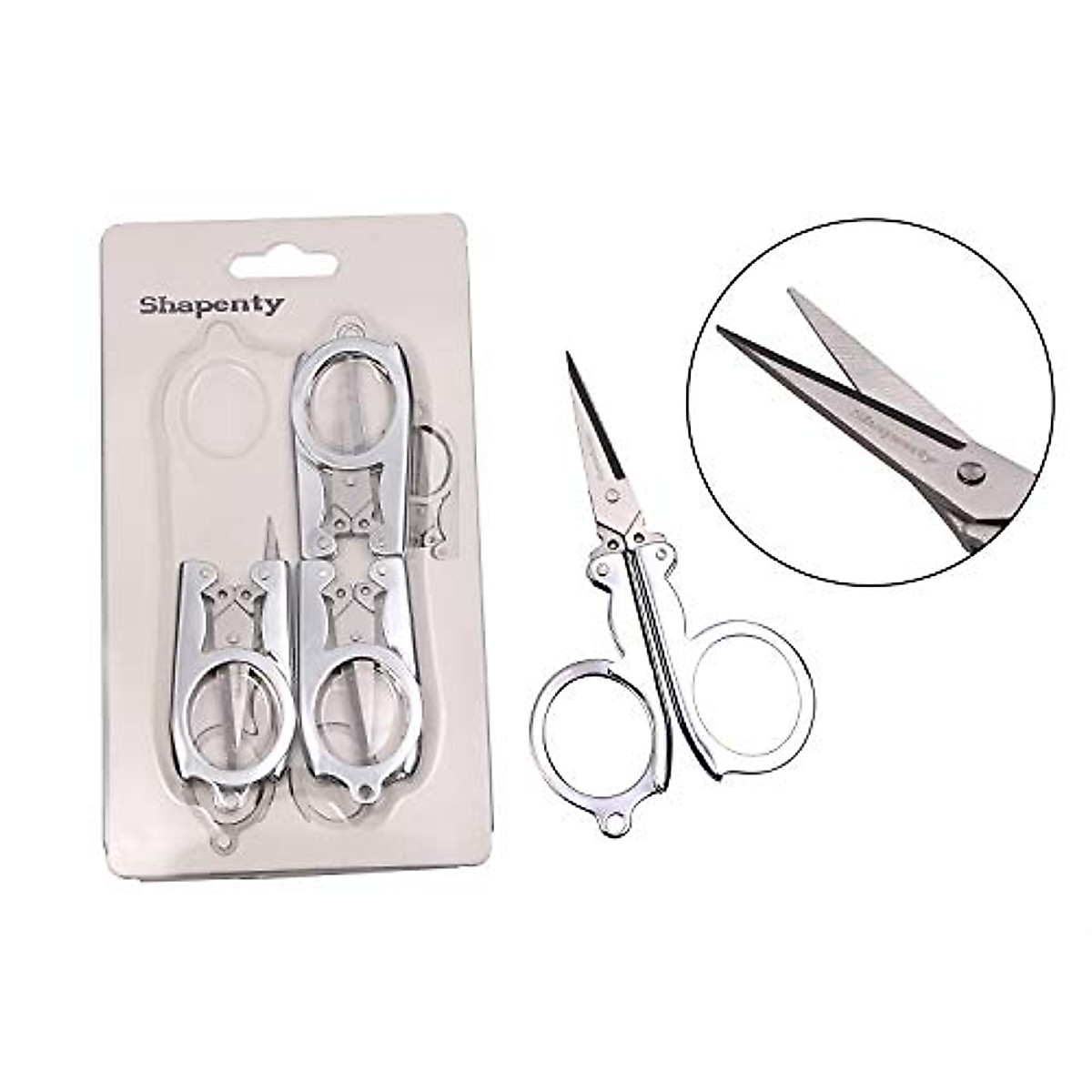 Shapenty Stainless Steel Folding Portable Travel Scissors Foldable Paper String Craft Shred Scissors, 4 Pack