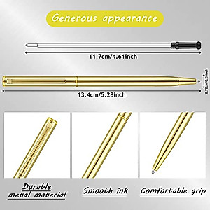 Zonon Gold Slim Ballpoint Pens Black Ink 1 mm Medium Point Metallic Retractable Pens Gold Metal Pen for Wedding Business Office Supplies Students Teachers Christmas Present (15 Pieces)