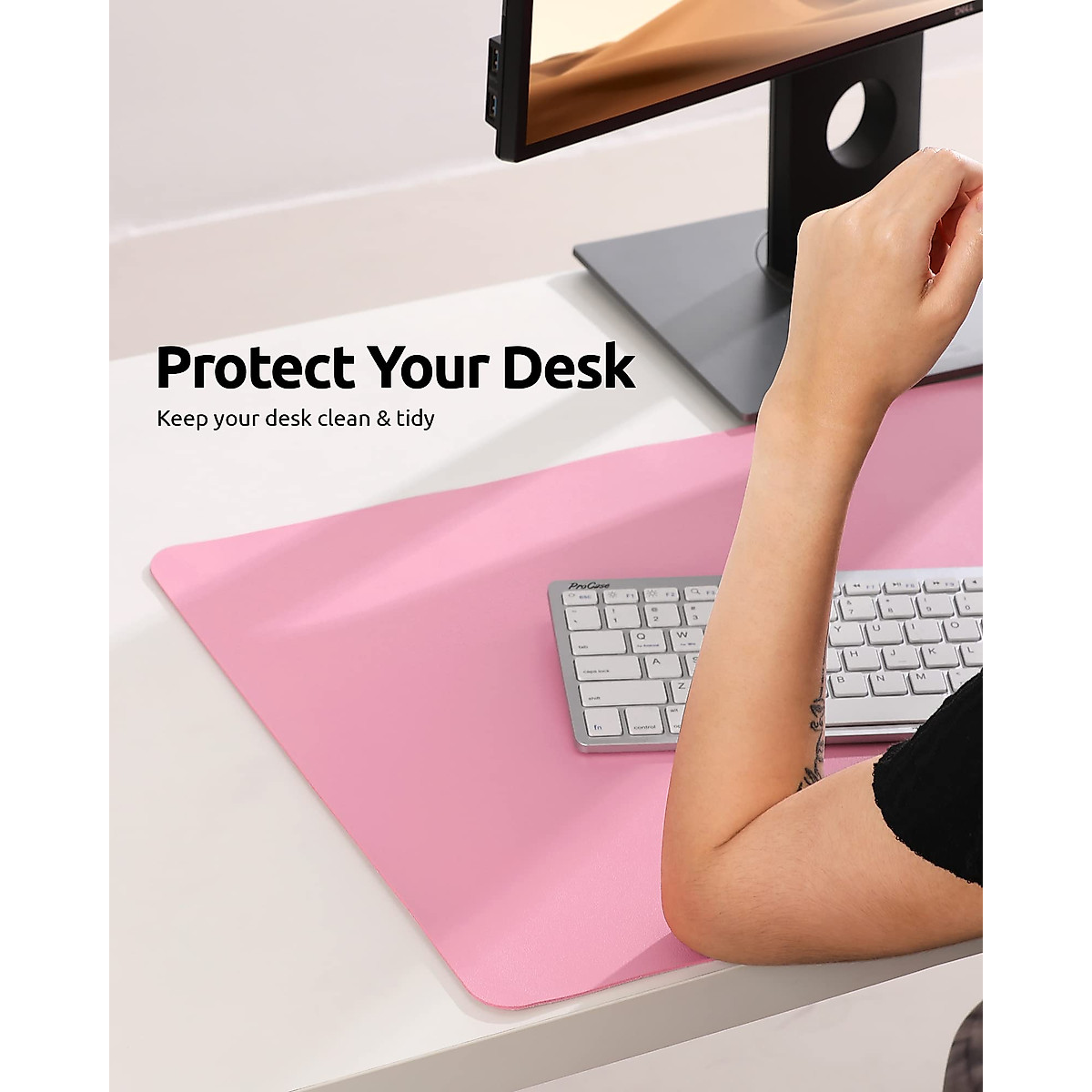 YSAGi Leather Desk Pad Protector, Office Desk Mat, Large Mouse Pad, Non-Slip PU Leather Desk Blotter, Laptop Desk Pad, Waterproof Desk Writing Pad for Office and Home (Pink, 35.4" x 17")