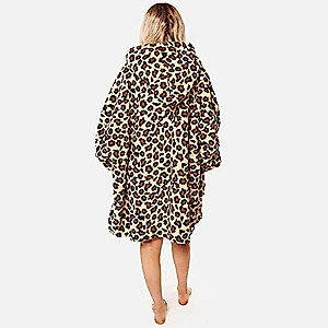 Dreamscene Leopard Print Oversized Hoodie Blanket Wearable Sherpa Fleece Throw