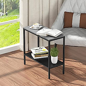 LIRUXUN 2 Tier Side Table Couch Desk Coffee Holder with Metal Frame for Living Room Bedroom