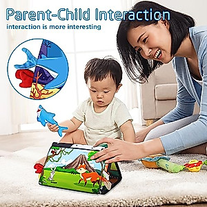 KETIEE Baby Tummy Time Mirror Toys, 3 in 1 Black and White High Contrast Infant Toys with Crinkle Cloth Book, Shark Doll & Teether Newborn Montessori Sensory Toys for Baby Boy Girl 0-3-6-9-12 Months