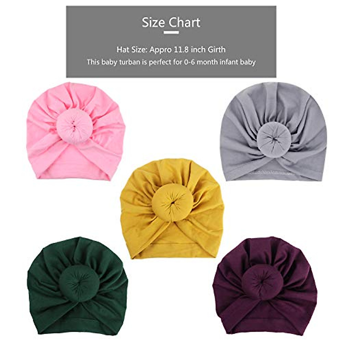 DRESHOW BQUBO 5 Pieces Baby Turban Hats Turban Bun Knot Baby Infant Beanie Baby Girl Soft Cute Toddler Cap