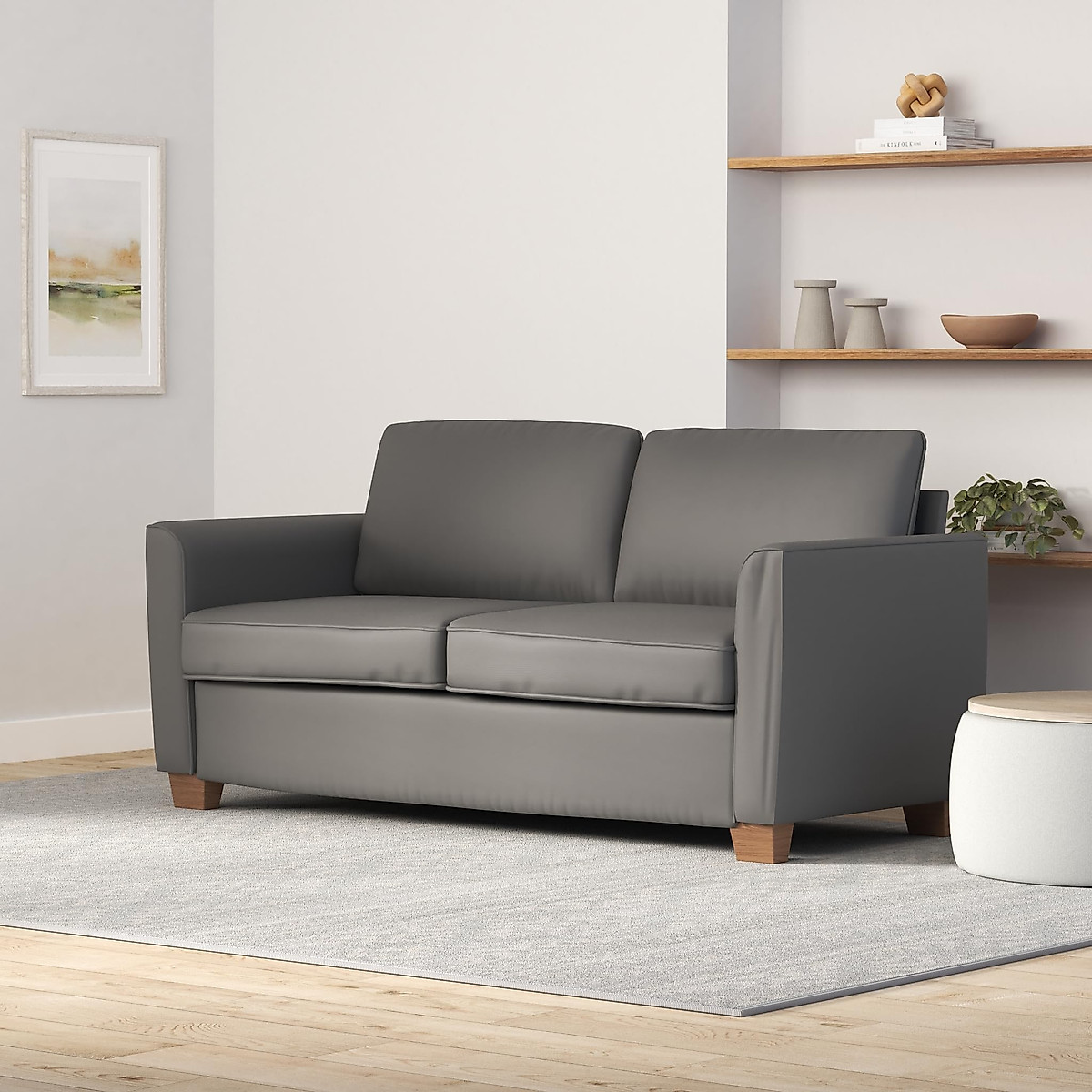 Mjkone 77" W Pull Out Sofa Bed, 2-in-1 Queen Size Loveseat Sleeper Sofa Bed with Mattress, Convertible Velvet Futon Folding Sleeper Couch Bed for Living Room, Apartment (Light Grey, Queen)