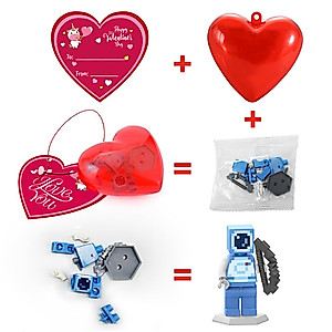 WODMAZ Valentines Day Gifts for Kids, 24 Pack Valentines Day Cards with Building Blocks PreFilled Hearts Box for for Boys Girls School Classroom Gift Exchange, Valentines Party Favors