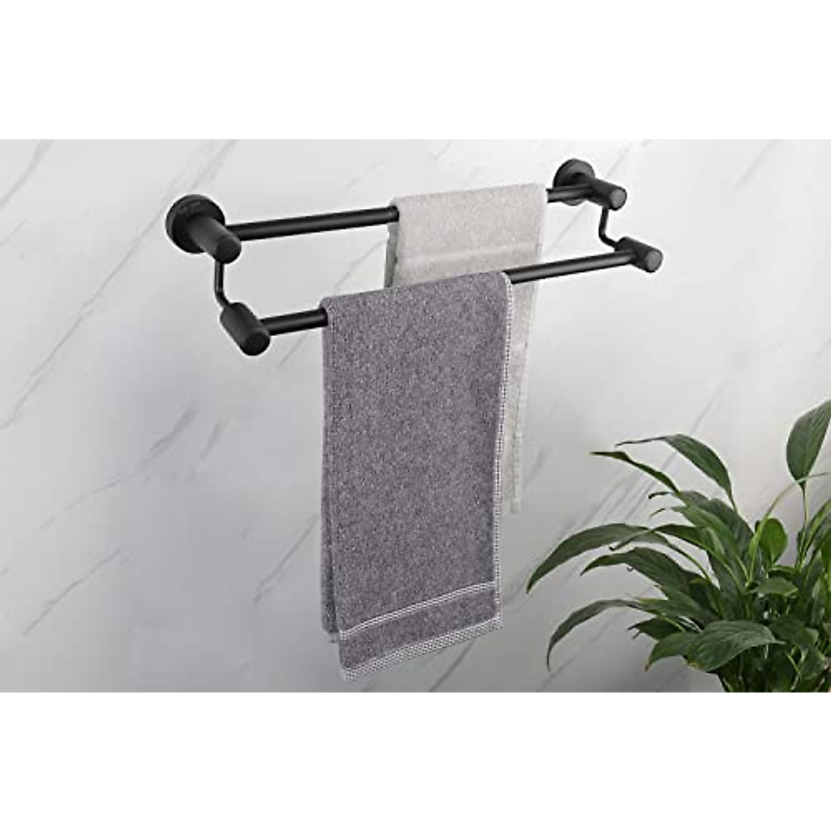 TocTen Double Bath Towel Bar - Thicken SUS304 Stainless Steel Towel Rack for Bathroom, Bathroom Accessories Double Towel Rod Heavy Duty Wall Mounted Towel Holder (Matte Black, 16 in)