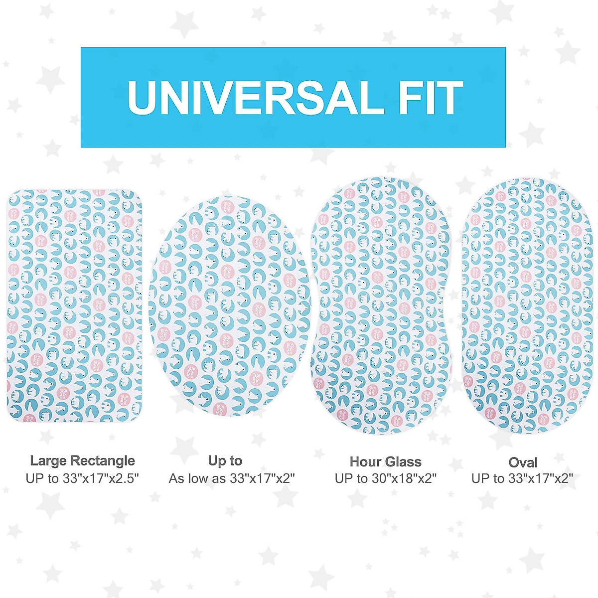 LuckyDove Bassinet Sheet Set 2 Pack, Cradle Sheets for Bassinet Pad/Mattress,Universal Cradle Sheet Set for Rectangle, Oval, or Hourglass Bassinet Pad/Mattress,Unisex Boys Girls,Stars&Polar Bear