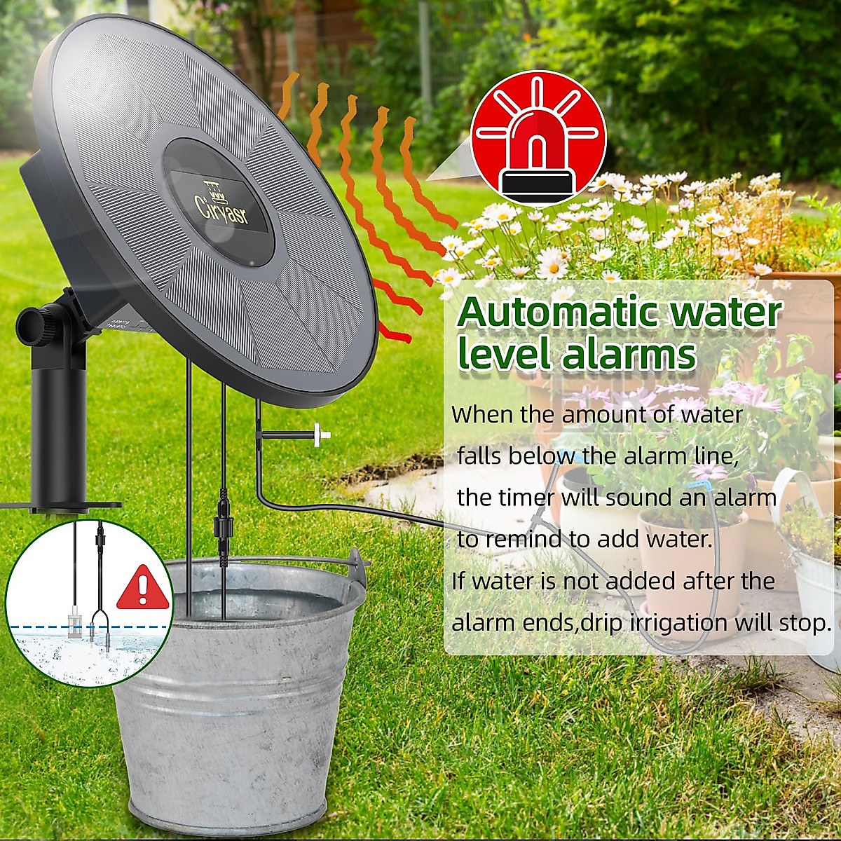 CIRYASR Solar Drip Irrigation System, Automatic Watering System with 2200mAh Battery and 6 Timer Modes for Potted Plants Drip Irrigation Kit for Balconies, Green House, Garden, Balcony