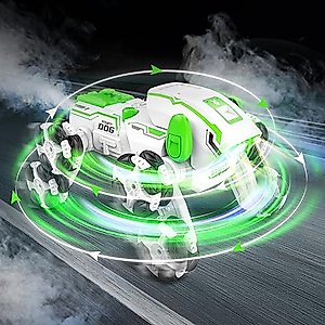 TRIPLEFINE Robot Dog RC-Car, 8WD Remote-Control-Car with Spraying Light, 2.4Ghz All Terrain Stunt-Car, 360°Rotating RC Truck Toys for Kids 8 9 10 11 12 Year Boys Girls Christmas Birthday Gift
