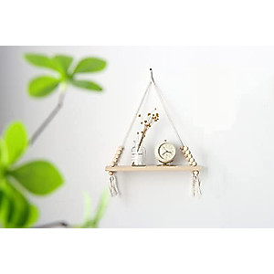 ND RongFeng Wooden Rope Suspended Floating Shelf Set of 2, Wall Rope Rack for Living Room, Bedroom, Bathroom and Kitchen, Shelves in Natural Wood Color