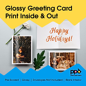 PPD 50 Inkjet Printable Blank Glossy Greeting Card Paper 64lbs 240gsm 10.9mil 8.5x11 Half Fold To 5.5x8.5 Premium Quality Photographic Print Cardstock Instant Dry and Water-Resistant (PPD-51-50)