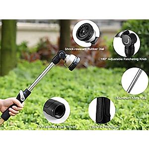ESOW Garden Hose Wand 16 Inches, Watering Sprayer Wand with 9 Watering Patterns, 180° Adjustable Swivel Head, 100% Heavy Duty Metal Hose Nozzle, Thumb Control On Off Valve