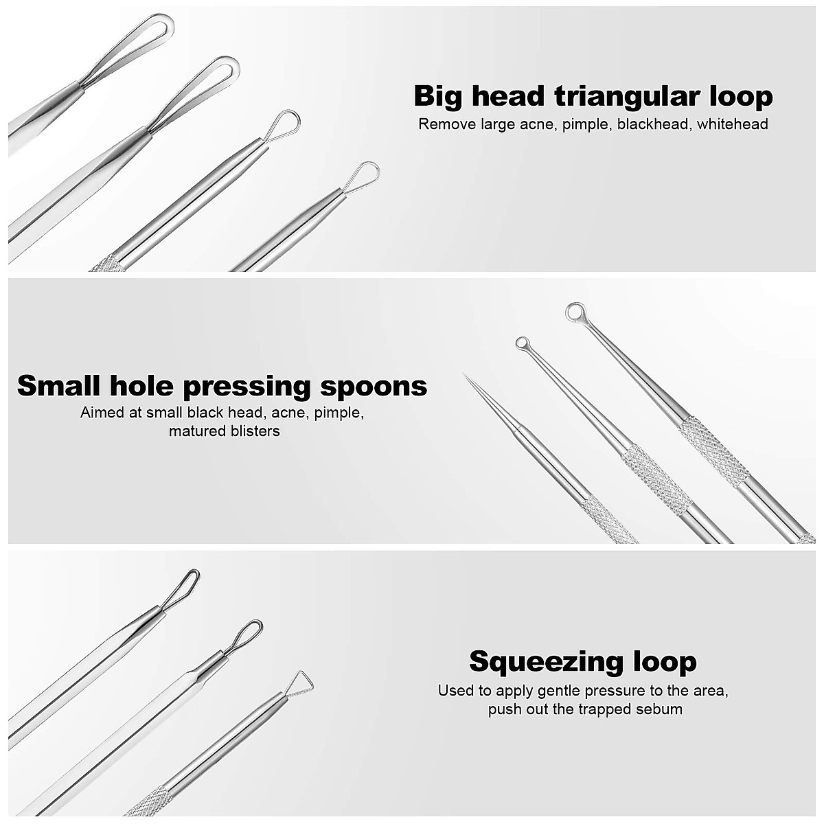 Blackhead Remover Tools, 7Pcs Pimple Acne Blemish Removal Tools Set Zit Extractor with Tin Case by JAZZZNAP, Silver