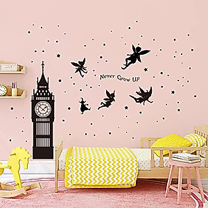 decalmile Black City Wall Decals Never Grow Up Quotes Stars Wall Stickers Baby Nursery Room Kids Bedroom Wall Decor