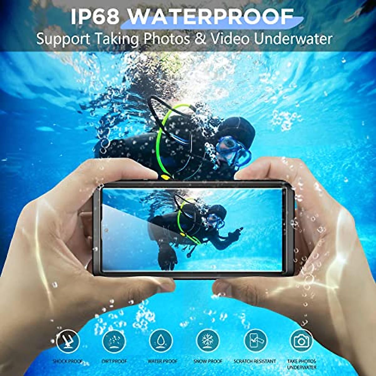 Temdan for Samsung Galaxy S23 Ultra Case,Waterproof Built-in Lens & Screen Protector[Full Body Shockproof][12 FT Military Drop Proof][Dustproof][IP68 Underwater] Case for Galaxy S23 Ultra 6.8’’-Black