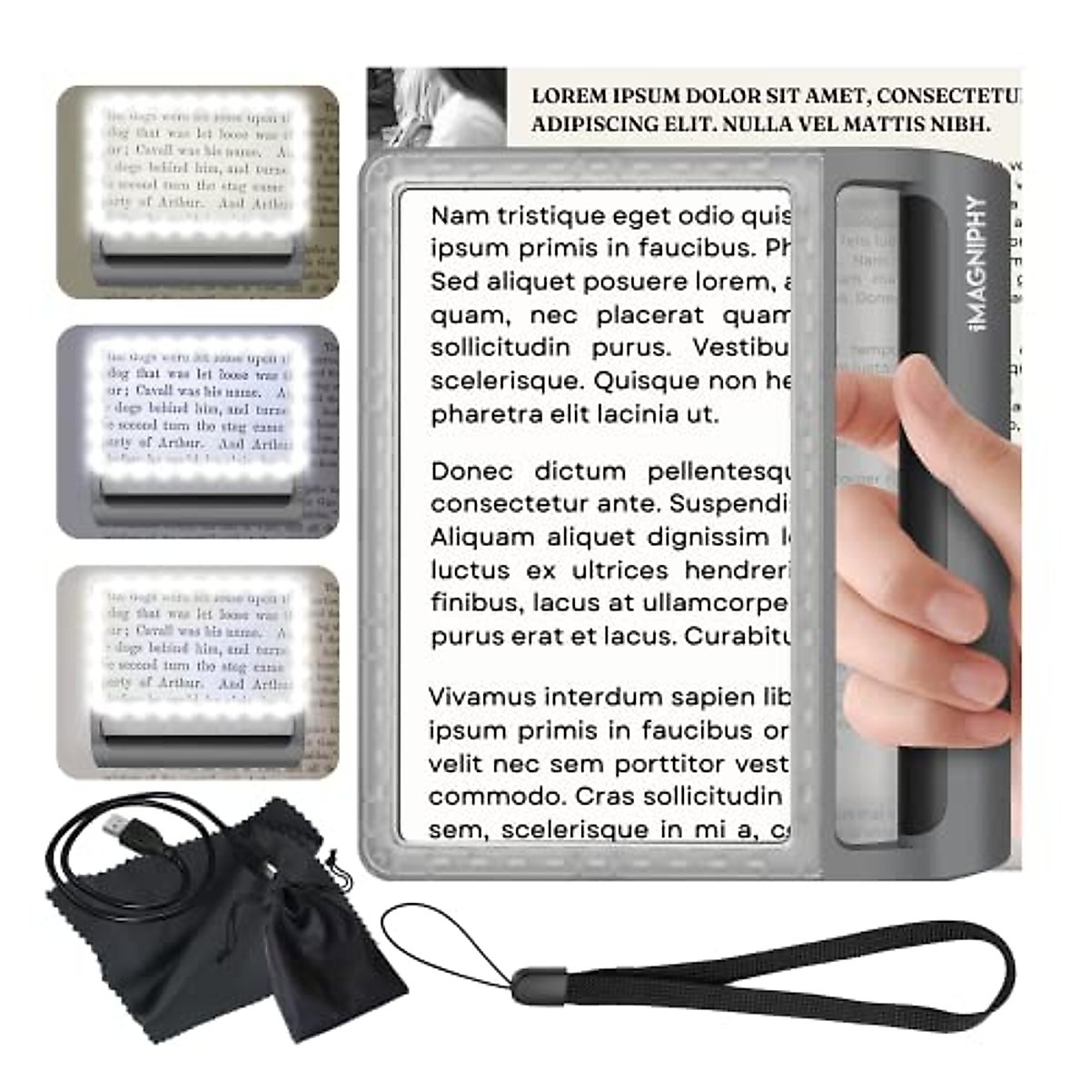 iMagniphy 3X Ultra Bright Page Magnifier for Reading with Anti-Glare LEDs (Evenly Lit Viewing Area) - Magnifying Glass with Light, Comes with 3 Lighting Modes (Warm, Cool, Combo) - Ideal for Seniors