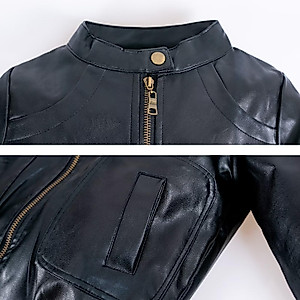 Chinaface Boy's Trendy Stand-Collar PU Leather Spring Moto Jacket Black-Large (Tag140, 9/10T)