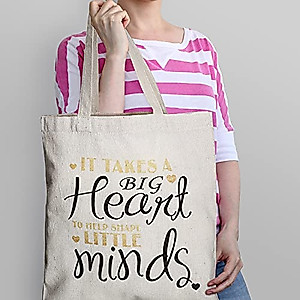 Frienda 4 Pieces Teacher Canvas Bags Teacher Tote Bag Teachers Appreciation Present for Travel Grocery Shopping