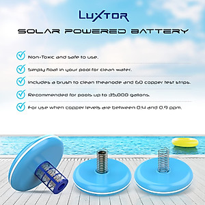 LUXTOR Solar Pool Ionizer, Cleaner, and Purifier Restores Clear, Chlorine-Free Water, Long Lasting Anode for 35,000 Gallons, Natural Shock for Swimming Areas, Smart Replacement