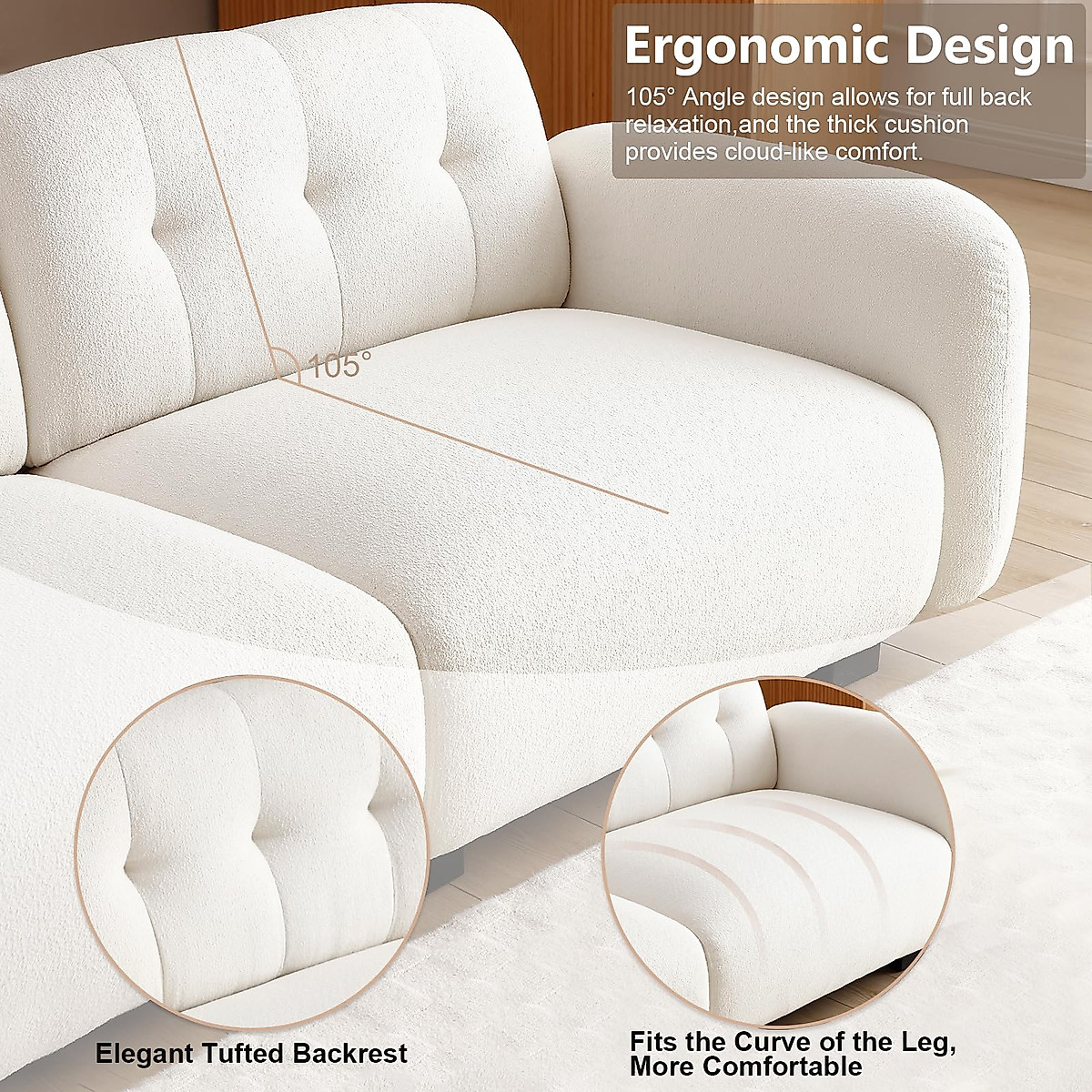 KIVENJAJA 81.48”W Small Sectional Sofa Couch, Modern Boucle Oversized Cloud Loveseat with Tufted Backrest & Armrest, 3-Seater Comfy Sherpa Couches for Living Room Apartment, Beige