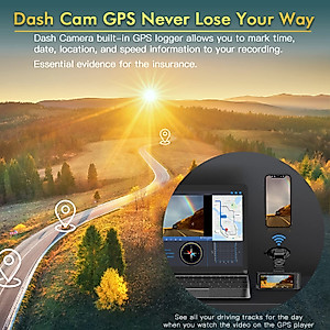 4K Dash Cam Front and Rear WiFi, Dash Cam 2160P 30fps Dash Camera for Cars W/GPS APP Car Camera W/Free 64GB Card, Dashcam W/Night Vision 24hrs Parking Mode G-Sensor Loop Recording WDR