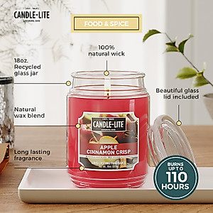 Candle-LITE Scented Candles, Apple Cinnamon Crisp Fragrance, One 18 oz. Single-Wick Aromatherapy Candle with 110 Hours of Burn Time, Red Color (Individual Box)