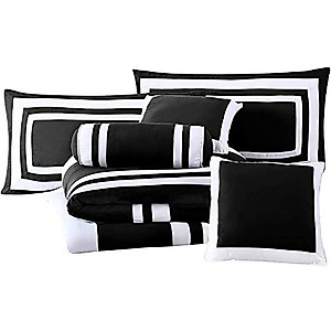 Chezmoi Collection 7-Piece Caprice Black/White Square Pattern Hotel Bedding Comforter Set, California King