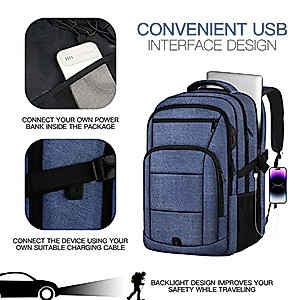 BLIKECH Extra Large Backpack for Men, 17 Inch Big Laptop Travel Backpack with USB Charging Port, Water Resistant Durable Big Business Work Backpack, Large Computer Bag TSA Airline Approved, Blue