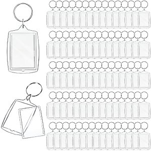 MTLEE 100 Pieces Clear Acrylic Photo Frame Keychain Photo Insert Keyrings Blank Rectangle DIY Keychain Picture Frame Keyring with Split Ring Suit for 1.3 x 1.8 Inches Photos