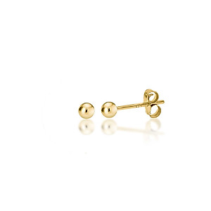 KEZEF 14k Yellow Gold Sterling Silver Ball Stud Earrings for Women - Hypoallergenic Lightweight Small Stud Earrings for Women | 2mm Ball Earrings