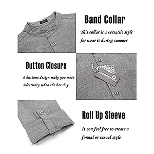 COOFANDY Men's Cotton Henley Shirt Long Sleeve Slim Fit Linen Casual Summer Beach Hippie T Shirt Light Grey