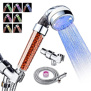 Cobbe Led Shower Head Set With Light,Handheld Showerhead with Hose and Base for Dry Skin&Hair,High Pressure Shower Heads With Filters-7 Colors Change Cyclically