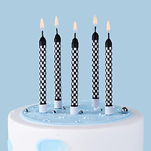 PHD CAKE 36 Pcs Racing Cars Themed Birthday Candles, Black and White Checkered Flag Candles, Kid's Party Decoration
