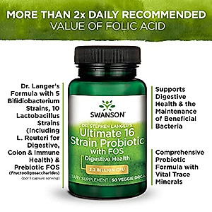Swanson Dr. Stephen Langer's Formula - Natural Probiotic w/ Prebiotic FOS - 16-Strain Supplement Promoting Digestive Support w/ 3.2 Billion CFU per Capsule - (60 Veggie Capsules) 2 Pack