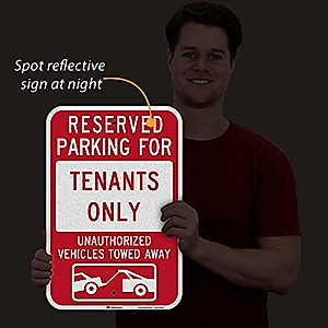 SmartSign - K-8727-EG-12x18 "Reserved Parking For Tenants, Unauthorized Vehicles Towed" Sign | 12" x 18" 3M Engineer Grade Reflective Aluminum Red on White