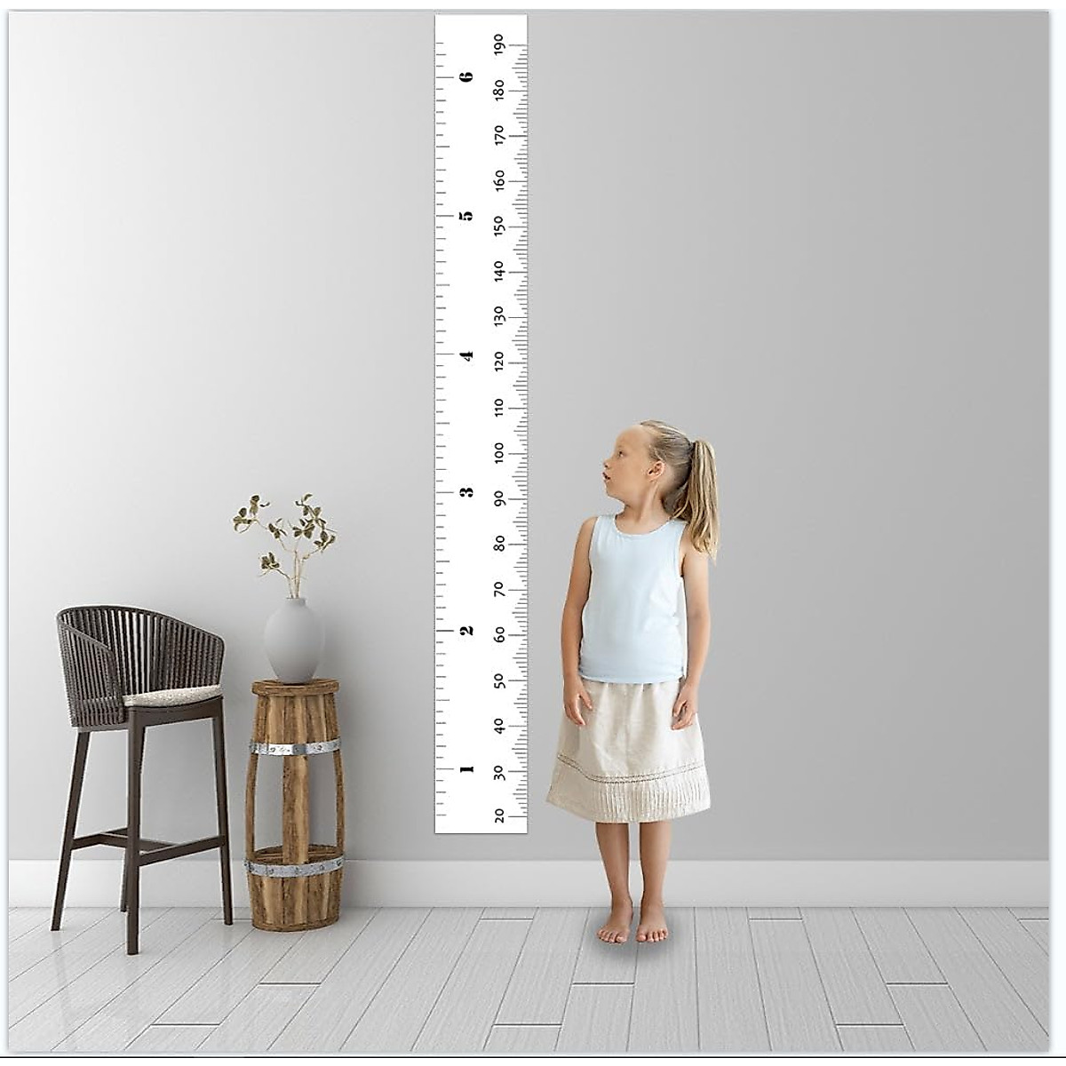 Niwo ART - Baby Growth Chart Wall Decor for Kids, Peel & Stick Self-Adhesive Removable Growth Height Ruler (Black & White)