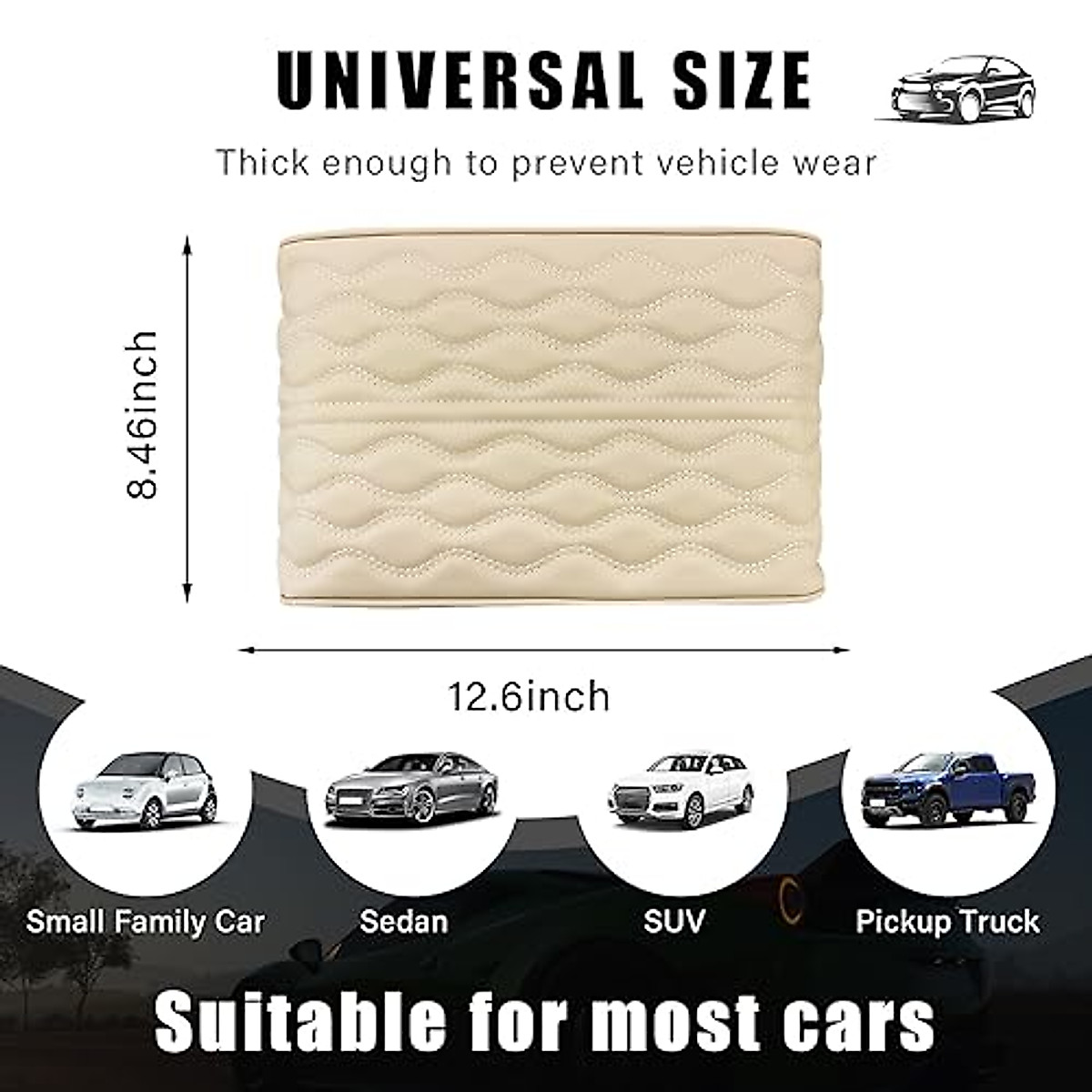Augeny Car Center Console Cushion Pad, Memory Foam Leather Auto Armrest Box Mat, Four Seasons Universal Waterproof Armrest Cover, Car Interior Decor Accessories for Most Vehicles (Wave, Beige)