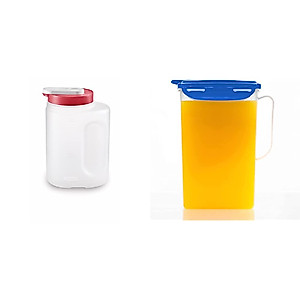 Rubbermaid® Mixermate™ Leak-Resistant Pitcher, 2 Quart & LocknLock Aqua Fridge Door Water Jug with Handle BPA Free Plastic Pitcher with Flip Top Lid Perfect for Making Teas and Juices, 2 QT, Blue