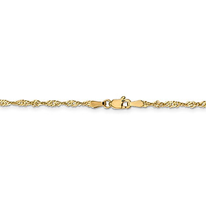 Solid 14k Yellow Gold 2mm Singapore Twist Chain Necklace - with Secure Lobster Lock Clasp 18"