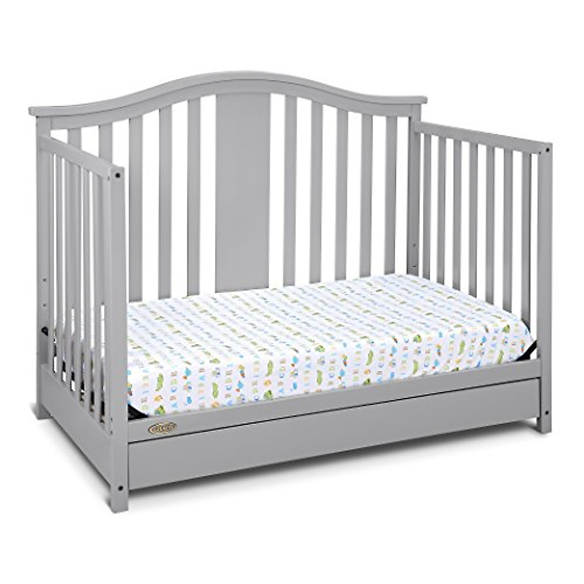 Graco Solano 4-in-1 Convertible Crib with Drawer (Pebble Gray) – GREENGUARD Gold Certified, Crib with Drawer Combo, Includes Full-Size Nursery Storage Drawer, Converts to Toddler Bed and Full-Size Bed
