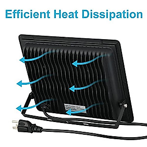 JRBFA 2 Pack 100W LED Flood Lights Outdoor, 10000lm LED Work Light with Plug, 6500K Daylight White, IP66 Waterproof Exterior Outside Floodlights for Backyard, Garage, Garden, Lawn