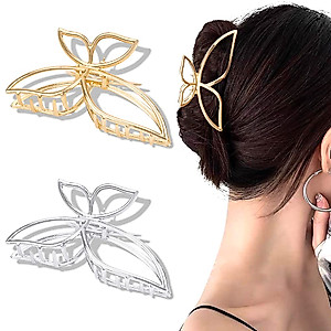 Ahoney Butterfly Metal Hair Clips 4.3" Gold Non-Slip Cute Fashion Shark Accessories for Women (Butterfly)