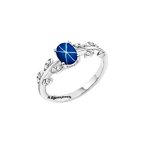 Designer Blue Star Sapphire Ring Wedding Ring Statement Ring Women Bridal Ring 925 Sterling Silver Ring Lab Created Lindy Star Ring Gift For Her (Sterling Silver, 7)