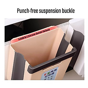 Hanging Kitchen Trash Can, 2.4 Gallon Plastic Folding Small Garbage bin, Collapsible Mini Hanging Waste Bin for Cabinet, Car, Bedroom, Bathroom, Kitchen, and Office. (Brown)