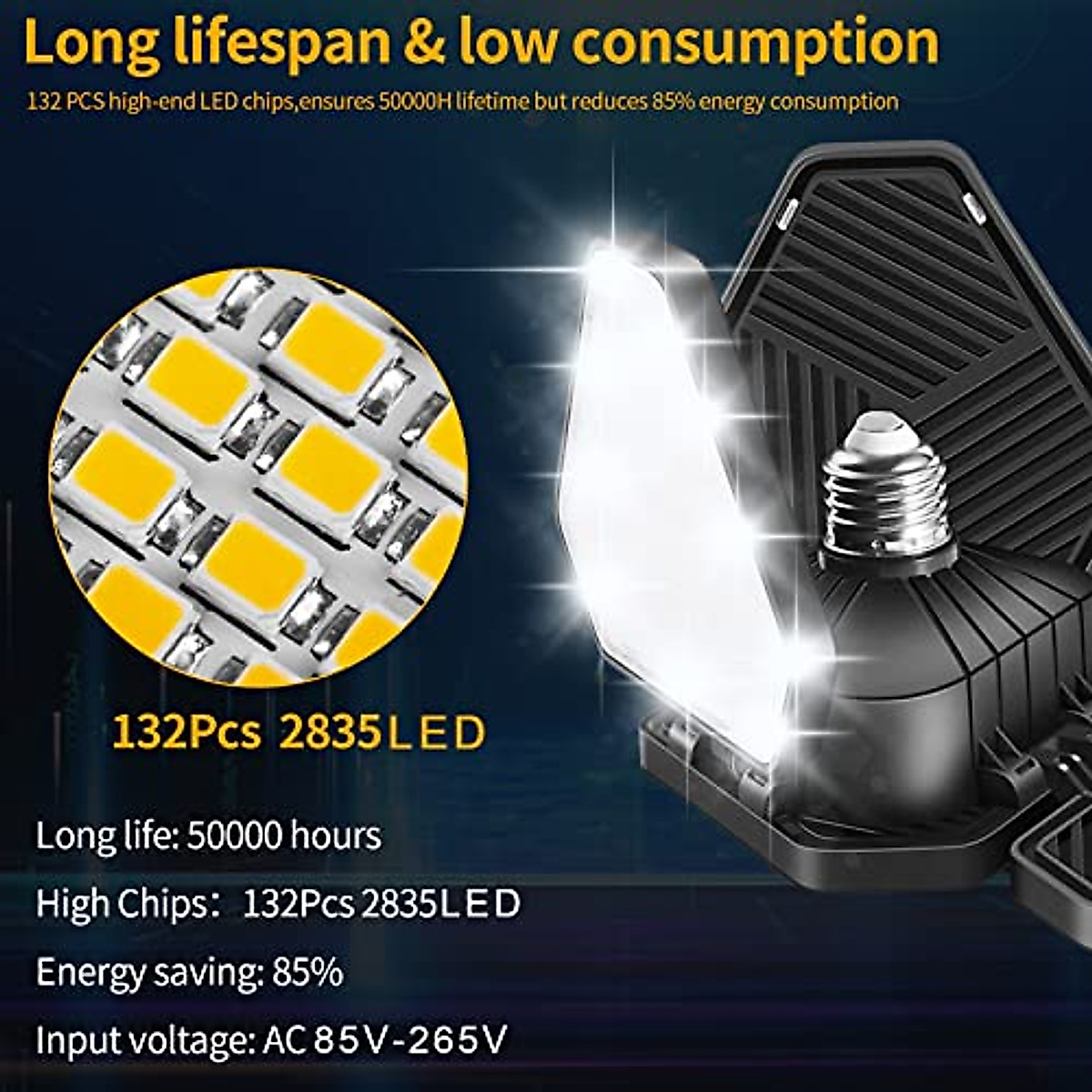 YWD LED Garage Lights 2 Pack 120W 12000 Lumens 6500K Daylight with Deformable Garage Ceiling Light E26/E27 LED Shop Light for Garage Basement Workshop Warehouse