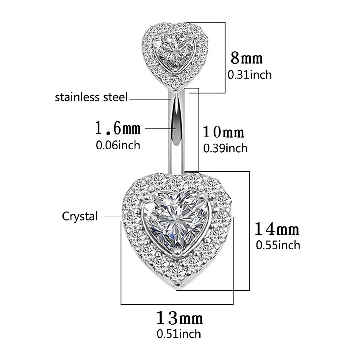 ClosJery Belly Button Rings Surgical Steel Pack Sexy Crystal Cute Dainty Zircon Goth Hippie Unique Heart Shaped Belly Button Rings Hypoallergenic Beach Jewelry for Bikini Women (Silver)