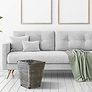 VERGOODR Gray Farmhouse Style Torched Wood Square Waste Bin with Decorative Metal Brackets Trash Can for Bedroom,Living Room, Bathroom & Office