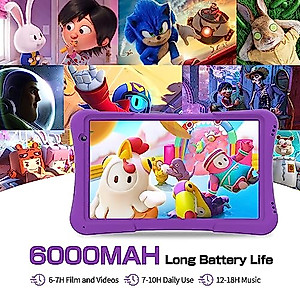 Kids Tablet 10 inch Android 12, Tablet PC with 32GB Storage, Parental Control, Educational, 10.1'' IPS HD Display, Dual Camera, 6000mAh, WiFi, with Silicone Kid-Proof Case, Gift for Girls (Purple)